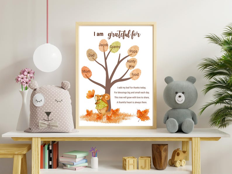 Thanksgiving Finger/thumbprint Art and Craft Printable, I Am Grateful ...