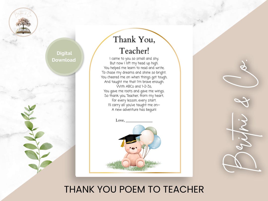Teacher Thank You Poem: Graduation Keepsake Gift (digital Download) - Etsy