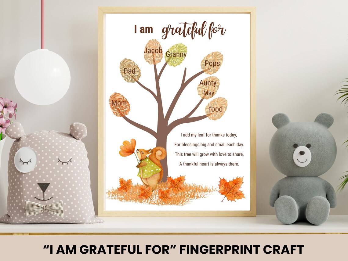 Thanksgiving Finger/thumbprint Art and Craft Printable, I Am Grateful ...