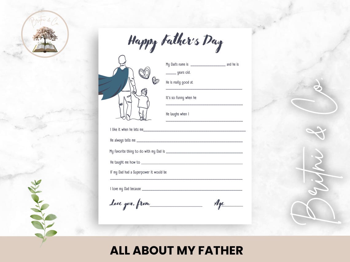 Father's Day Printable: 'all About My Dad' Keepsake (digital Download ...