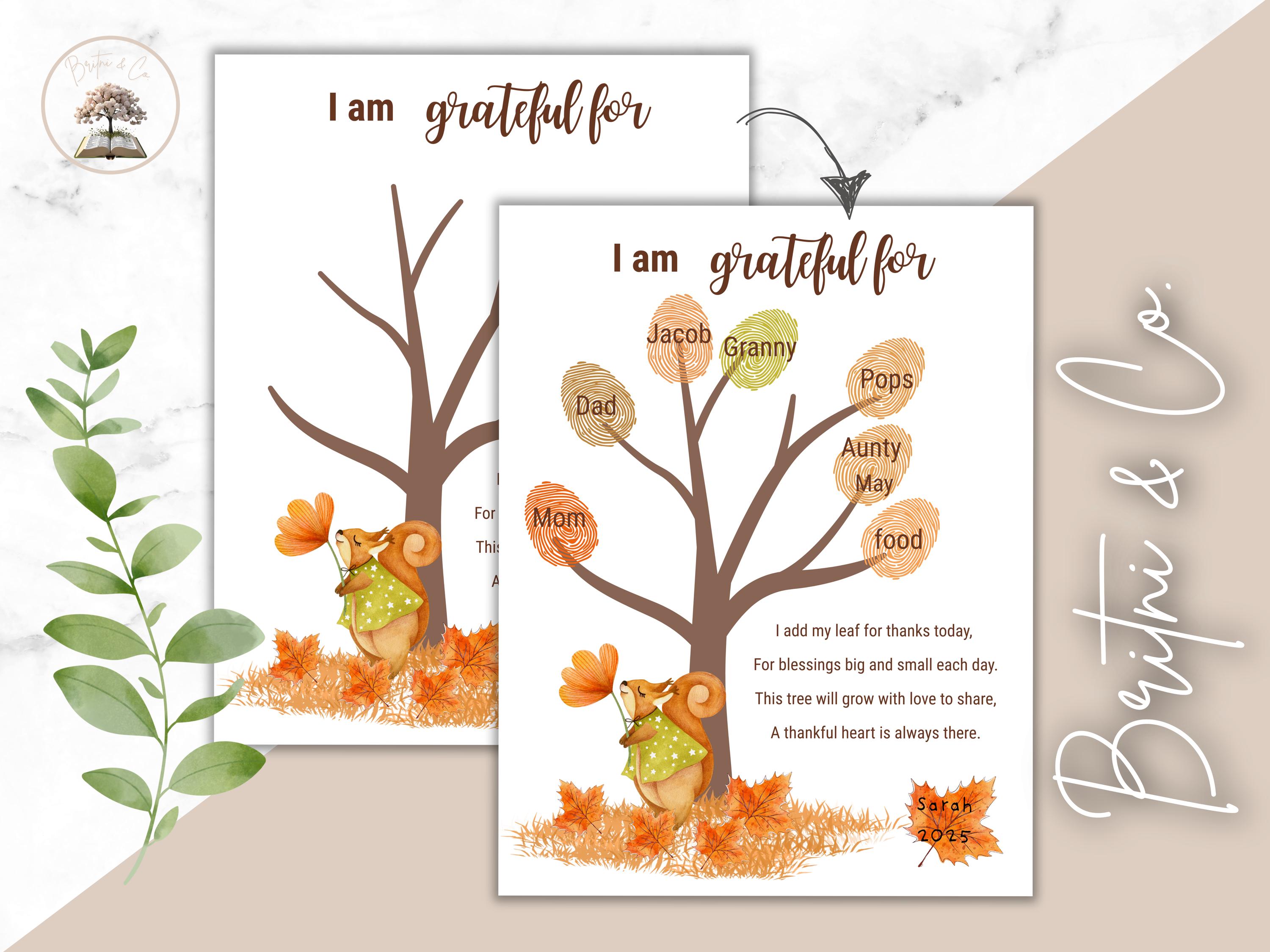 Thanksgiving Finger/thumbprint Art and Craft Printable, I Am Grateful ...