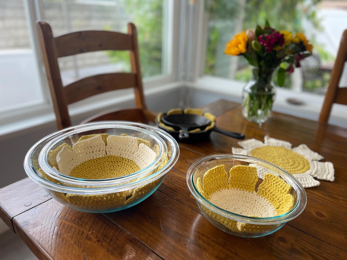 Handmade Crochet Sunflower Pan/pot Liners or Glass Bowl Separators, 100 ...
