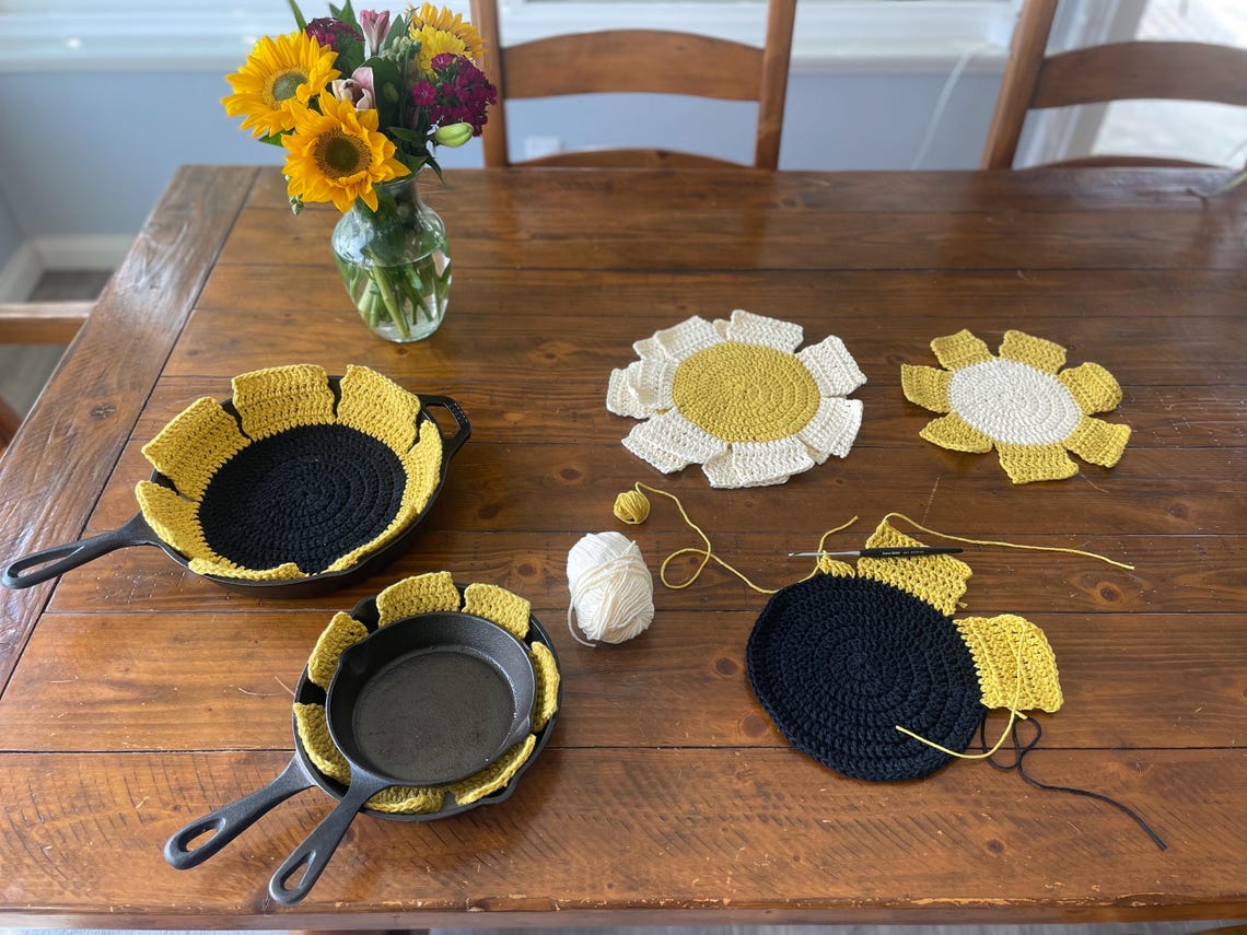 Handmade Crochet Sunflower Pan/pot Liners or Glass Bowl Separators, 100 ...