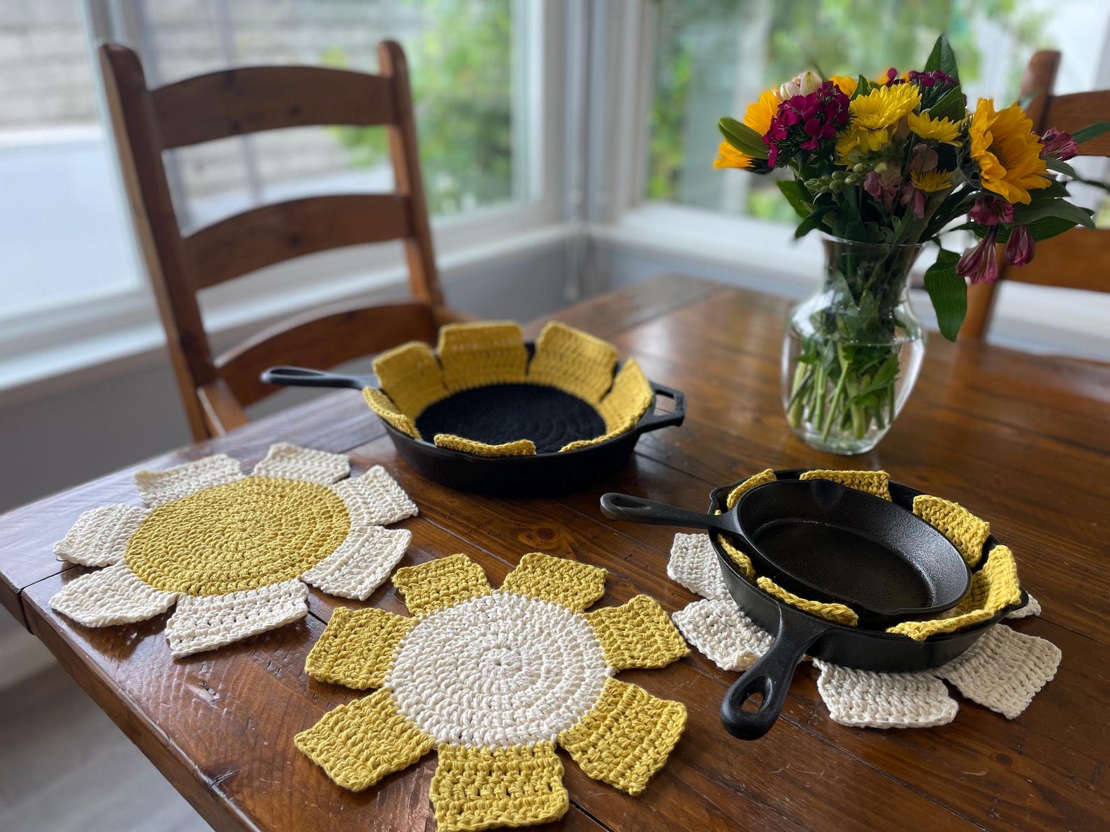 Handmade Crochet Sunflower Pan/pot Liners or Glass Bowl Separators, 100 ...