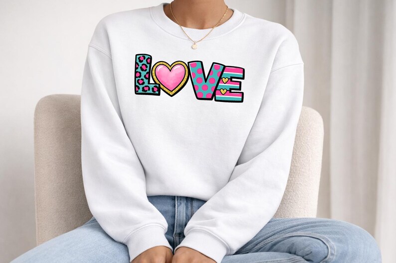 Leopard Love Heart Valentines Day Sweatshirt, Leopard Heart Valentine ...