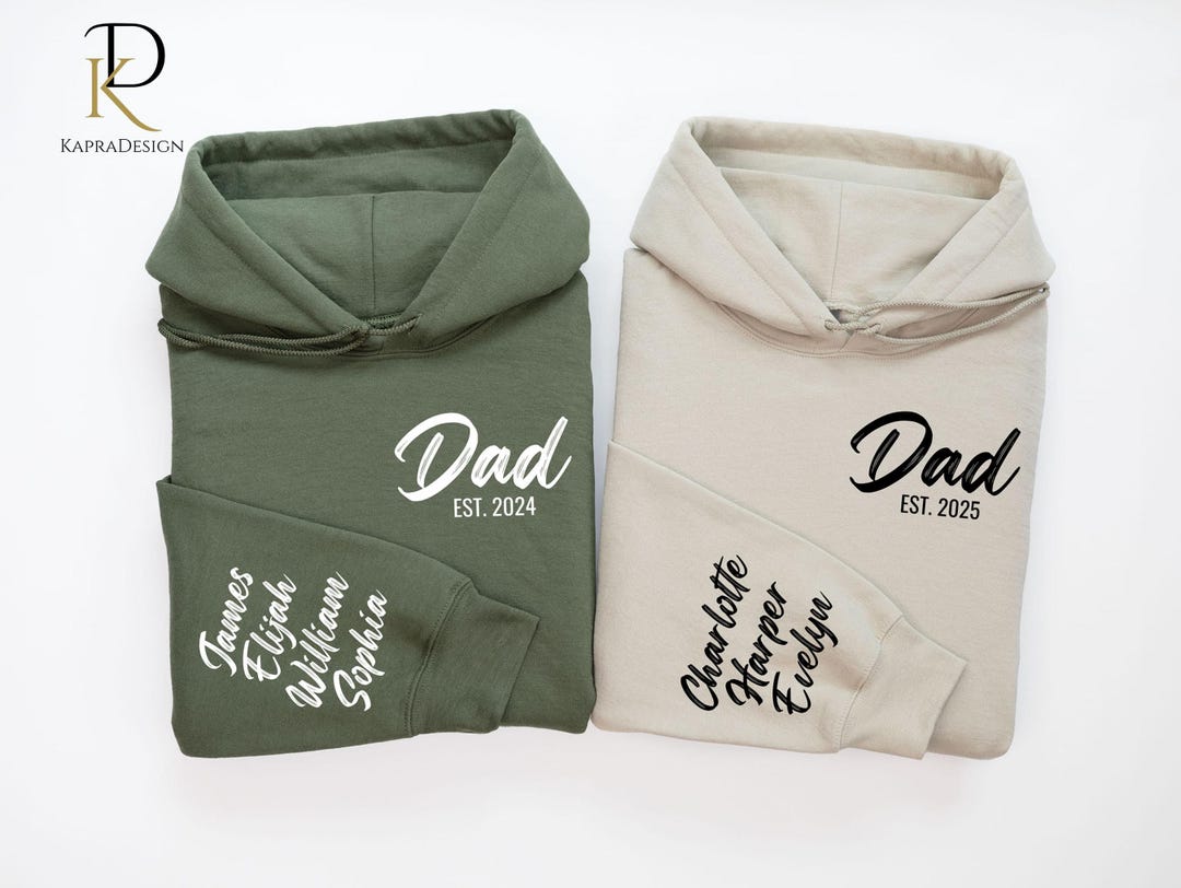 Custom Dad Hoodie With Kids Names on Sleeve, Personalised Father's Day ...
