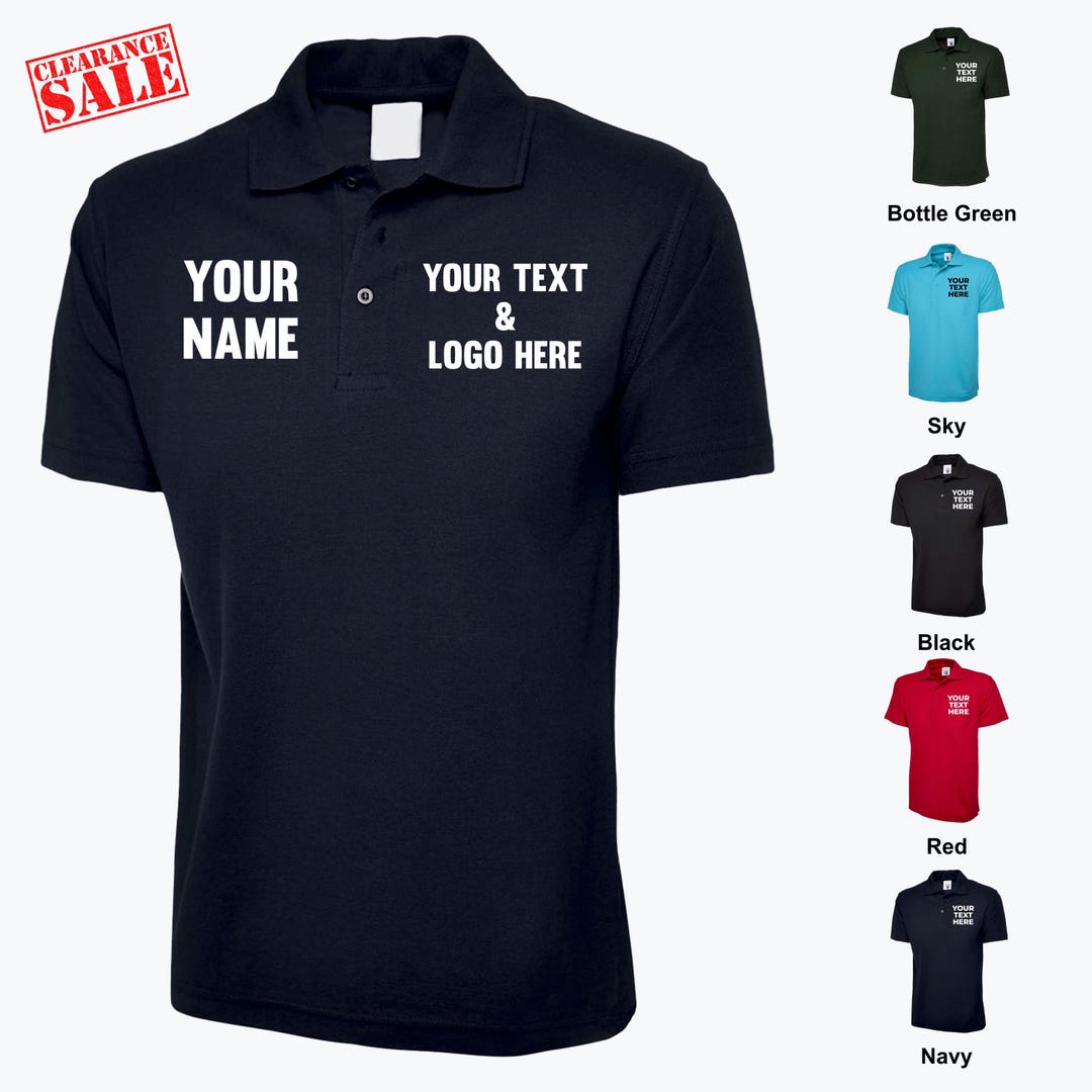 Custom Text & Logo Printed Polo Shirt, Personalised Design Monogram ...