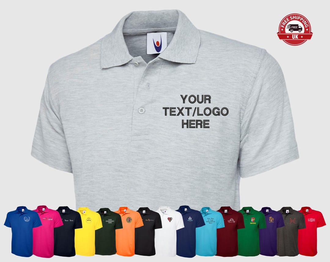 Custom Embroidered Polo Shirt, Personalised Logo and Text Polo T-shirt ...