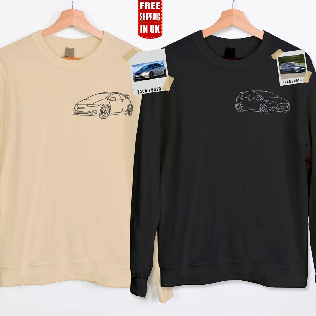Custom Car Embroidered Portrait Sweatshirt, Personalised Photo Outline ...