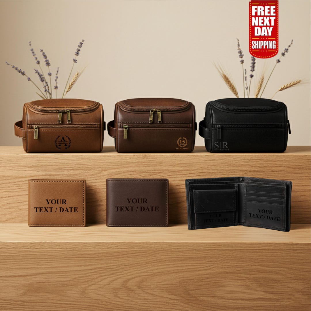 Personalised Mens Leather Wallets & Toiletry Bags, Custom Engraved Name ...