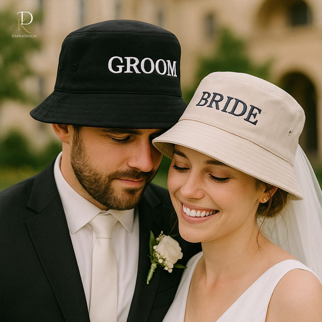 Bride and Groom Bucket Hats, Custom Embroidered Wedding Hats for Couple ...