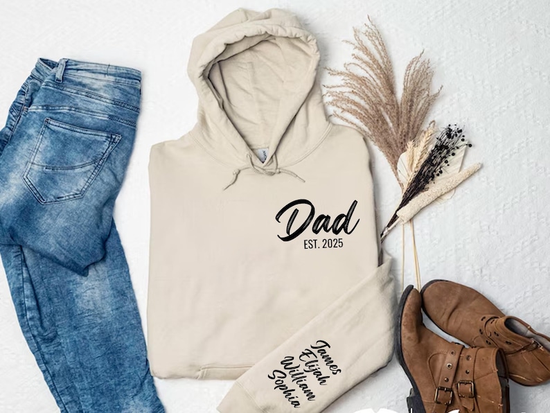 Custom Dad Hoodie With Kids Names on Sleeve, Personalised Father's Day ...
