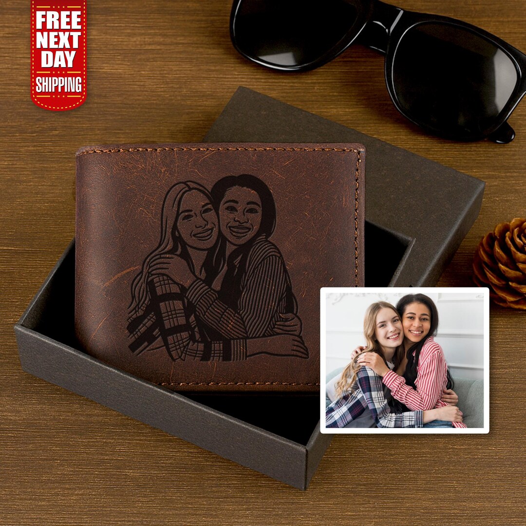 Custom Engraved Portrait From Photo Wallet, Personalised Mens Leather ...