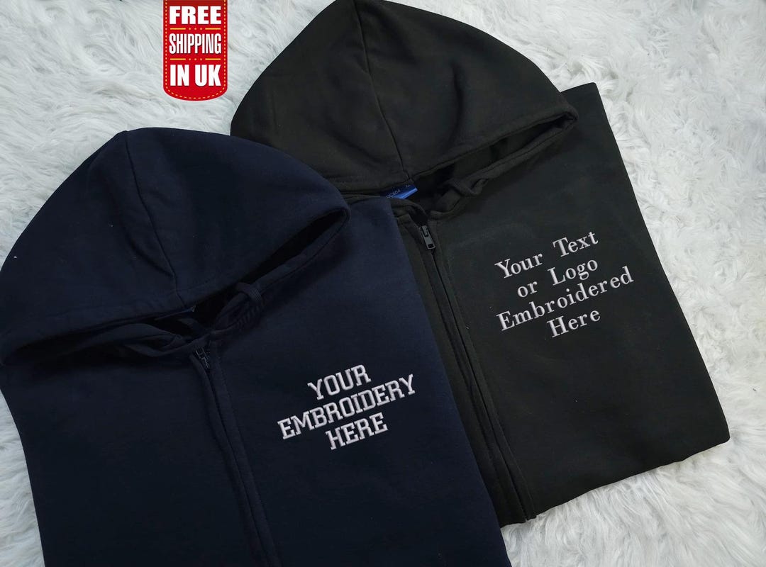 Embroidered Text/logo Zip up Hoodie, Personalised Business Design ...