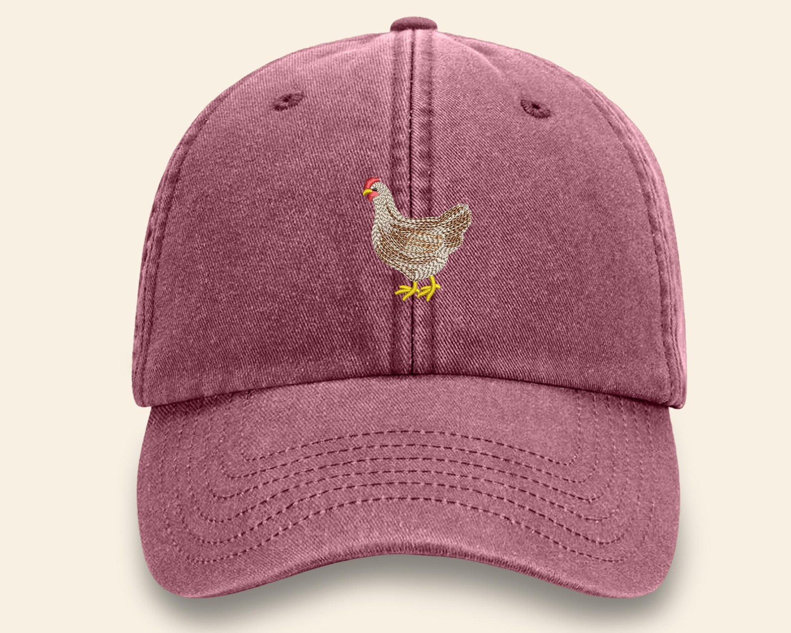 Embroidered Hen Dad Hat, Chicken Baseball Cap, Vintage Washed Cotton ...