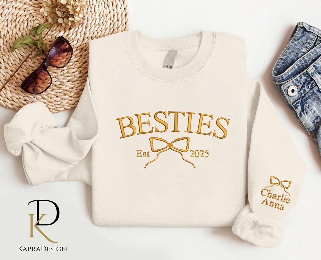 Custom Embroidered Besties Bow Sweaters, Matching Best Friend ...
