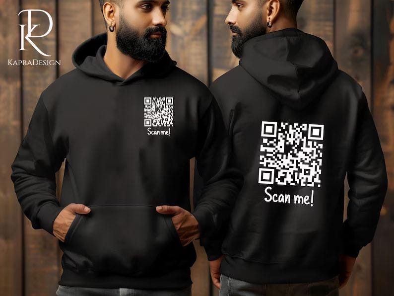 Personalised Qr Code Hoodie, Scannable Social Media QR Codes Hoodie ...