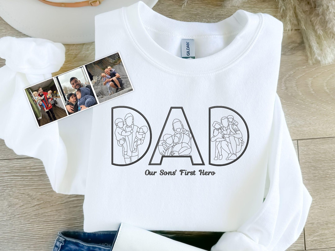 Custom Dad Portrait Embroidered Sweater, Personalised Sketch Sweatshirt ...
