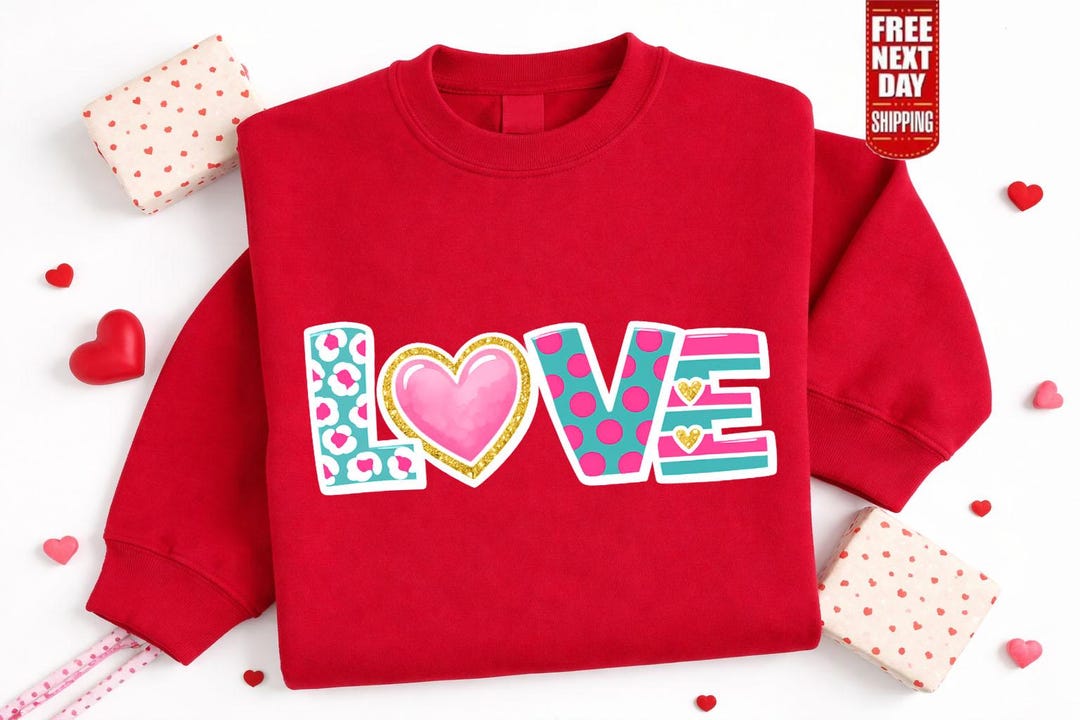 Leopard Love Heart Valentines Day Sweatshirt, Leopard Heart Valentine ...