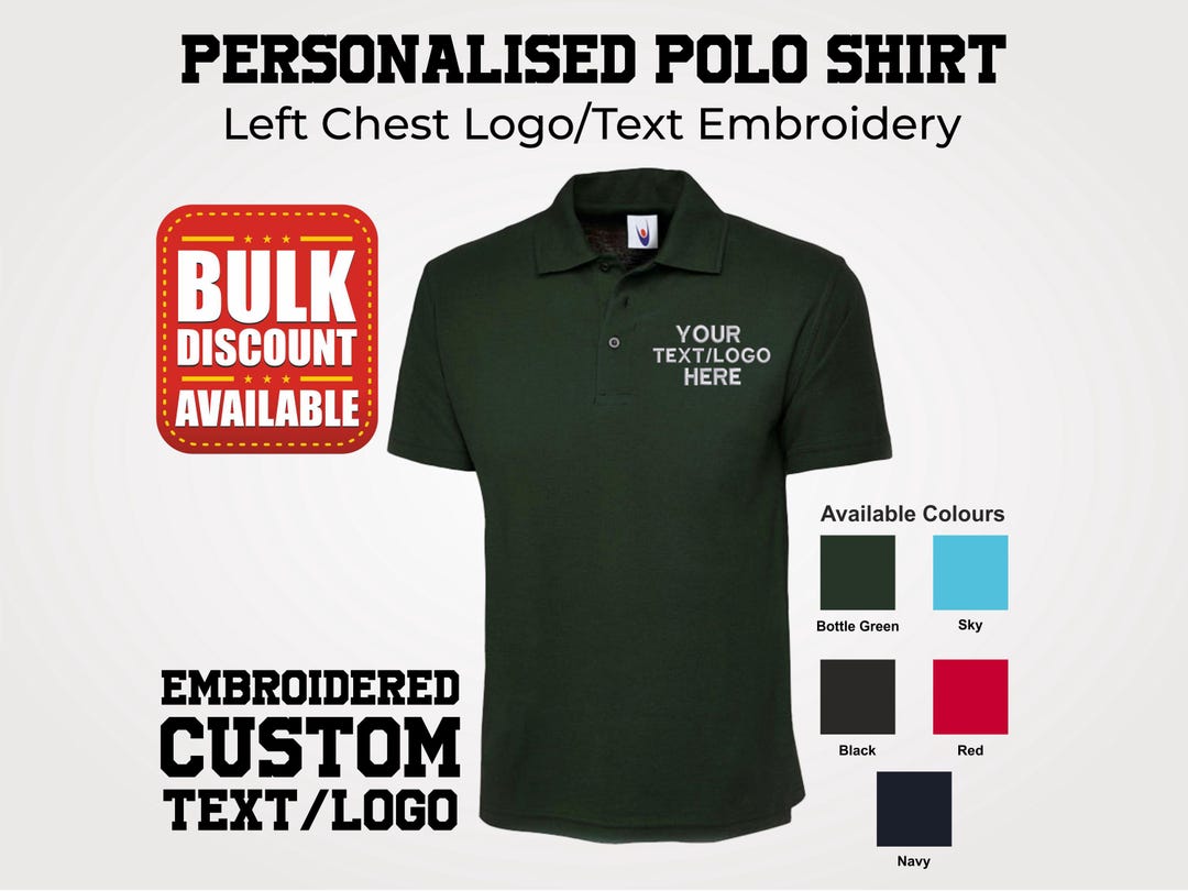 Embroidered Your Text/logo Polo Shirt, Personalised Company Logo ...