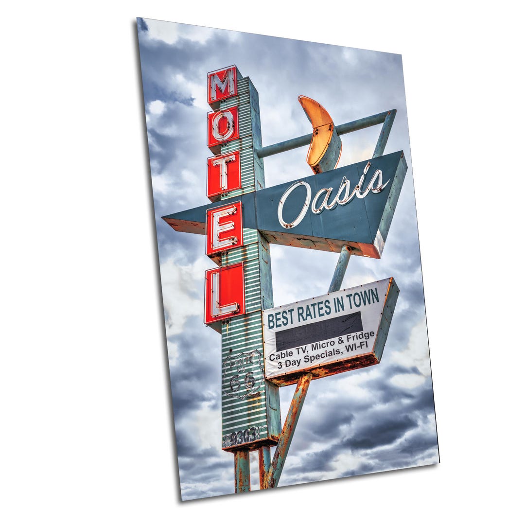 Route 66 Neon Sign Tulsa Art Print: Oasis Motel Oklahoma Photo on Paper ...