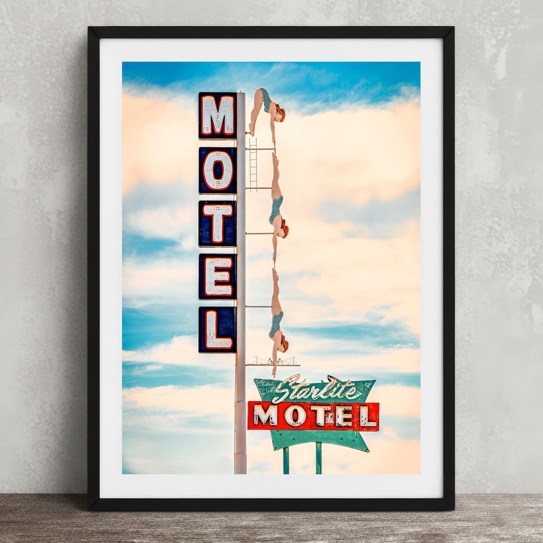 Starlite Motel Diving Lady Sign Photo Print: Mid Century Modern Wall ...