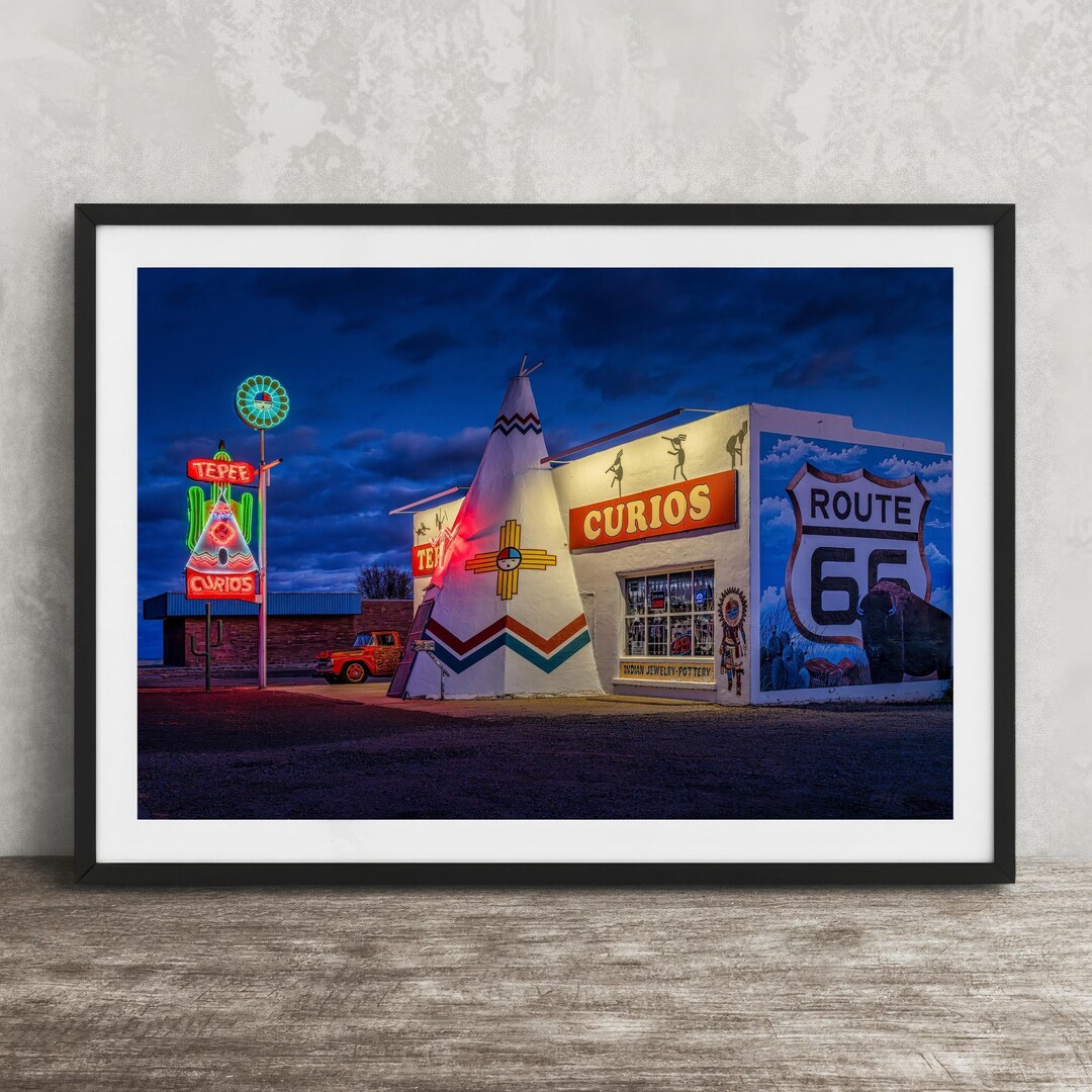Route 66 Wall Art - Teepee Curios Neon Sign Print, New Mexico Road Trip ...