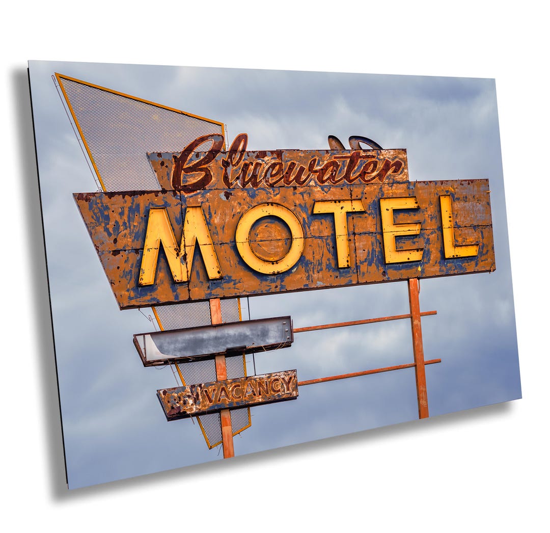 Route 66 Motel Neon Sign Art Print | Vintage Bluewater Motel ...