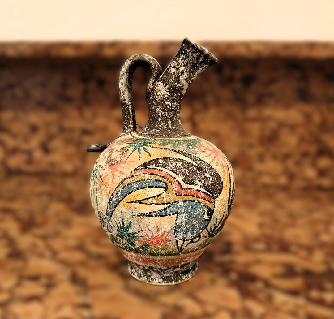 Handmade Greek Vase, Hand-painted Clay Art From 1950 Crete, Ideal for ...