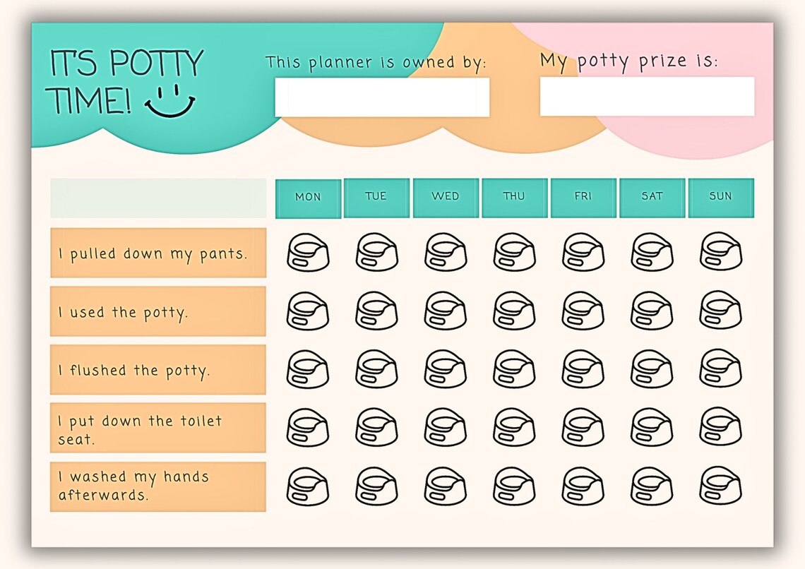 Kids Editable Potty Training Reward Chart | Printable Potty Training ...