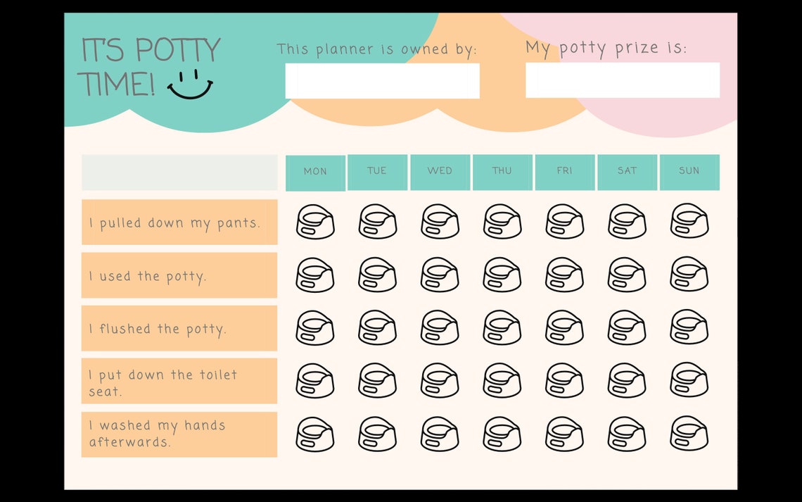 Kids Editable Potty Training Reward Chart | Printable Potty Training ...