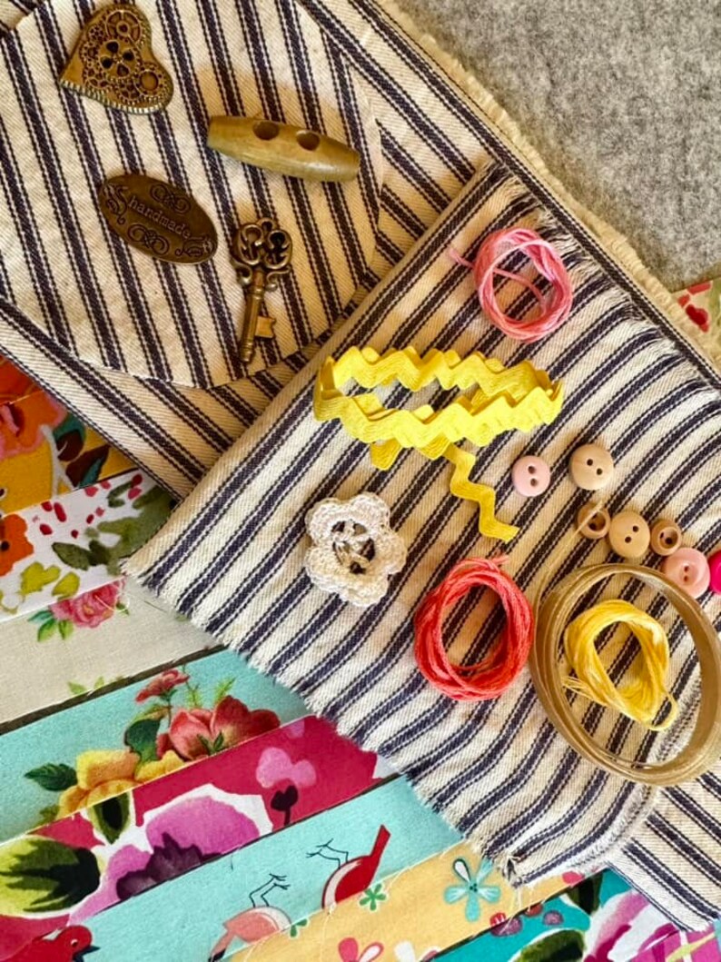 Bright Delight Slow Stitching Kit - Fabric Strips, Buttons, Vintage ...