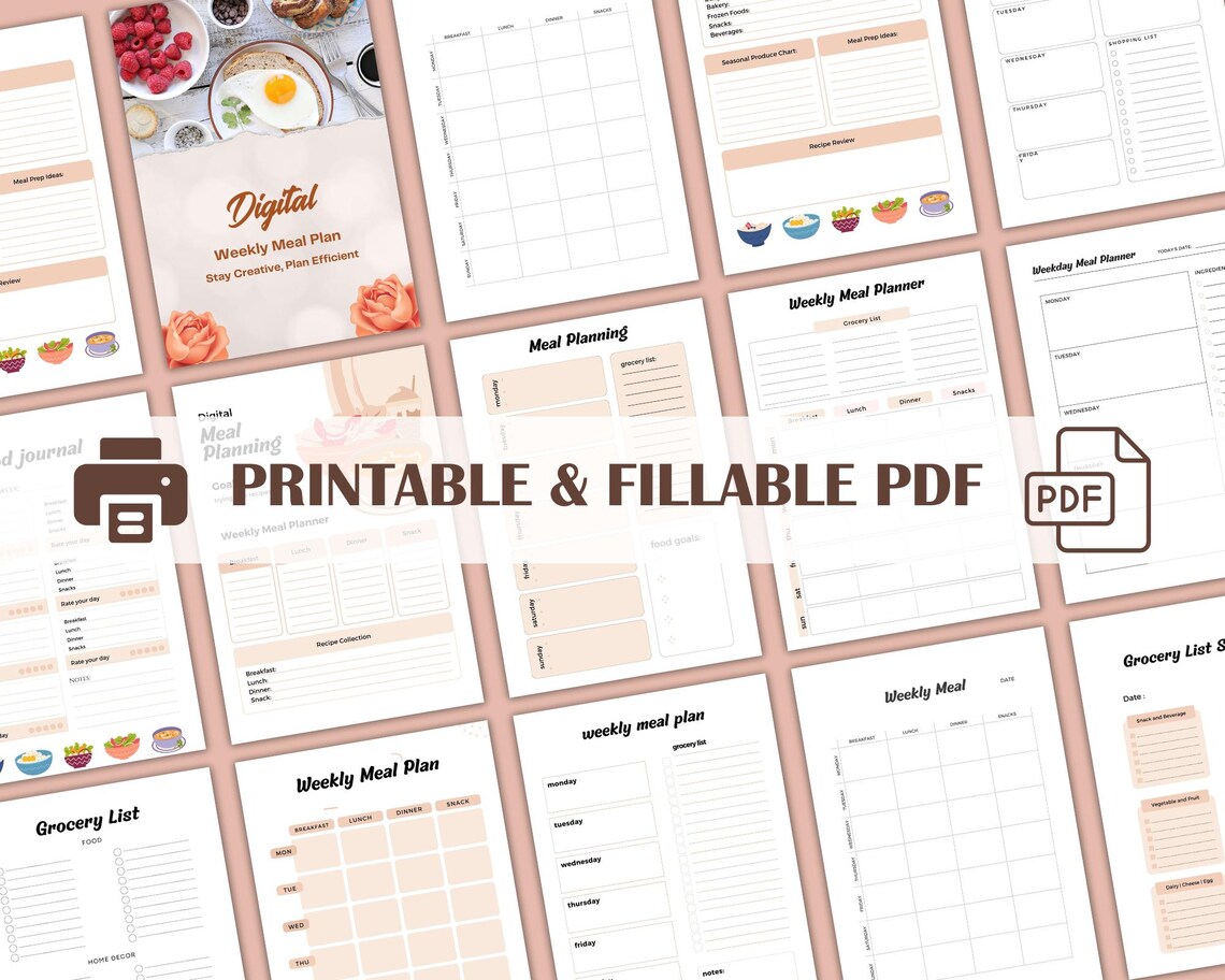 Weekly Meal Planner With Grocery List | Digital Meal Planner | Food ...