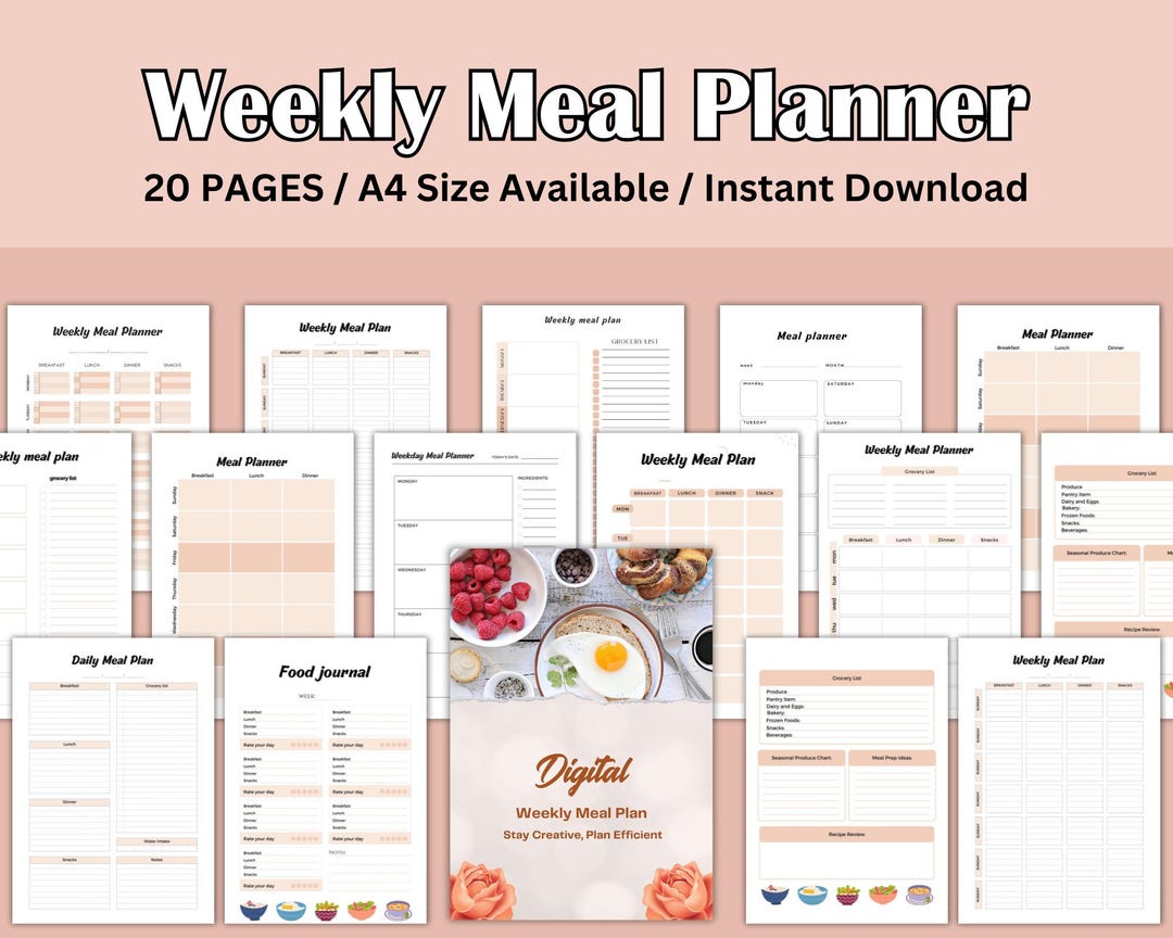 Weekly Meal Planner With Grocery List | Digital Meal Planner | Food ...