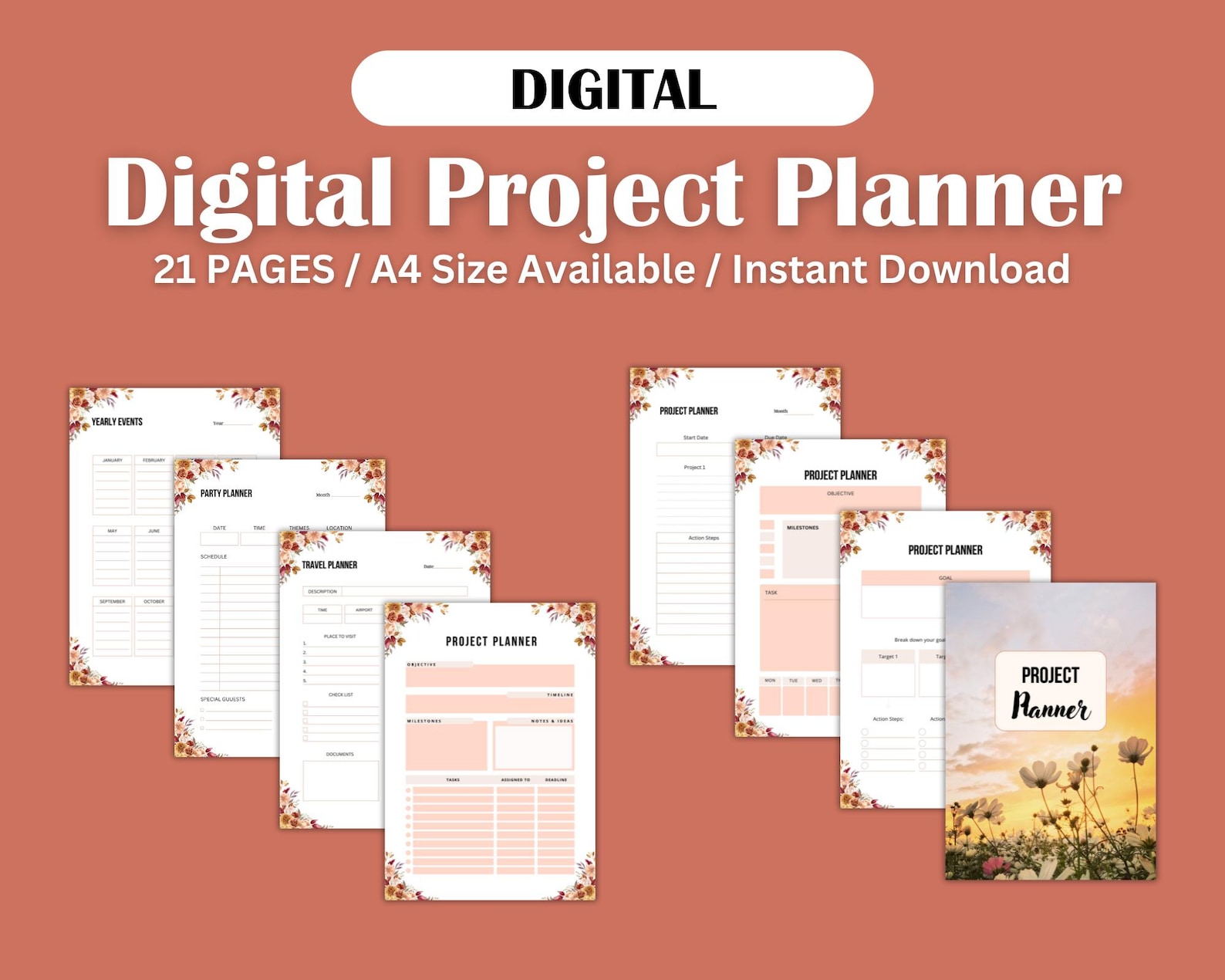 Project Planner Printable Personal Project Planner Digital Work Planner ...