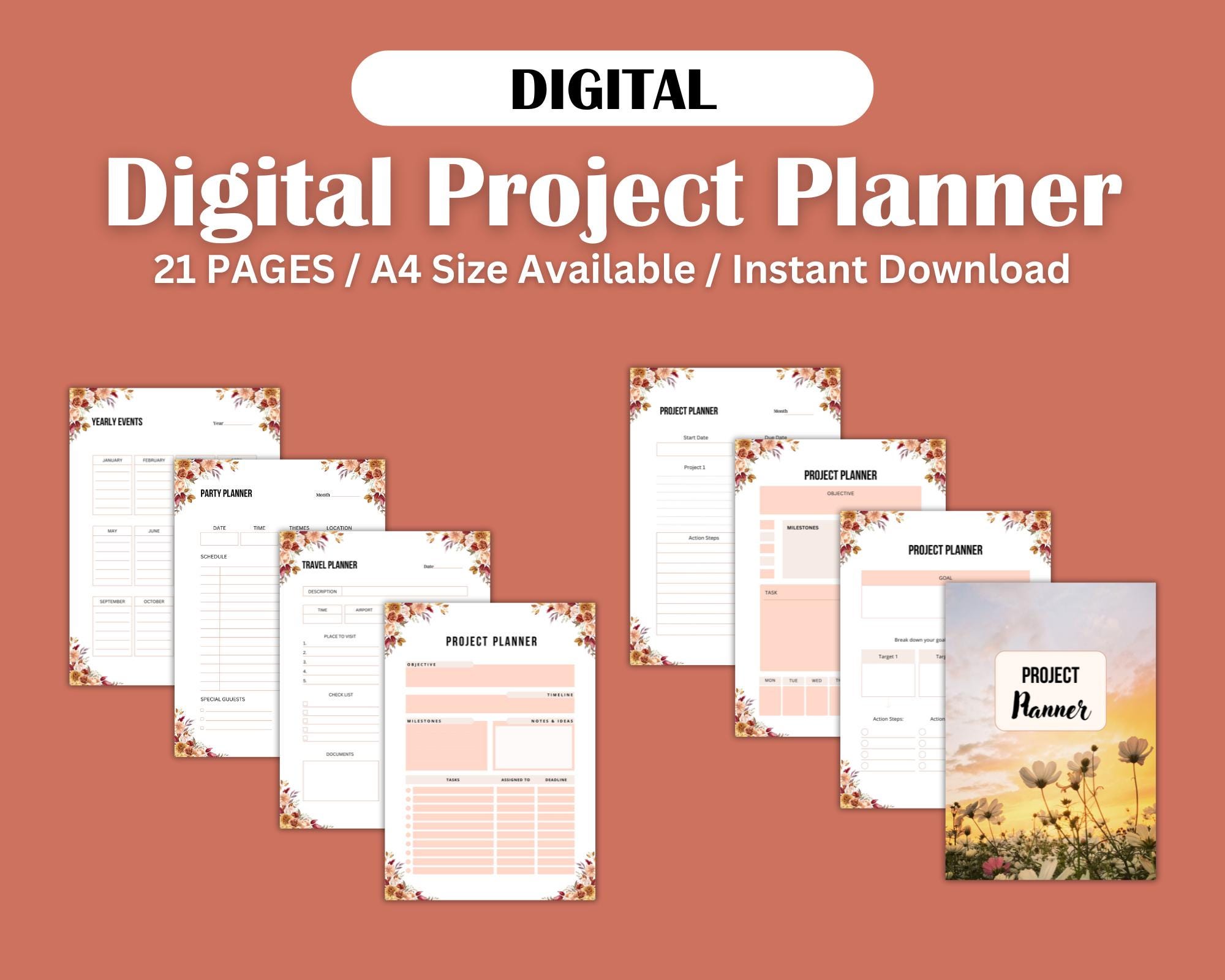 Project Planner Printable Personal Project Planner Digital Work Planner ...
