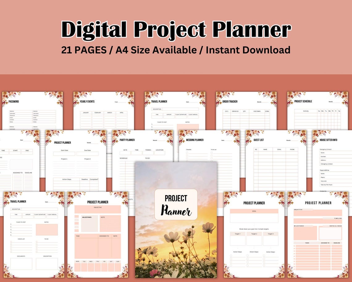 Project Planner Printable Personal Project Planner Digital Work Planner ...