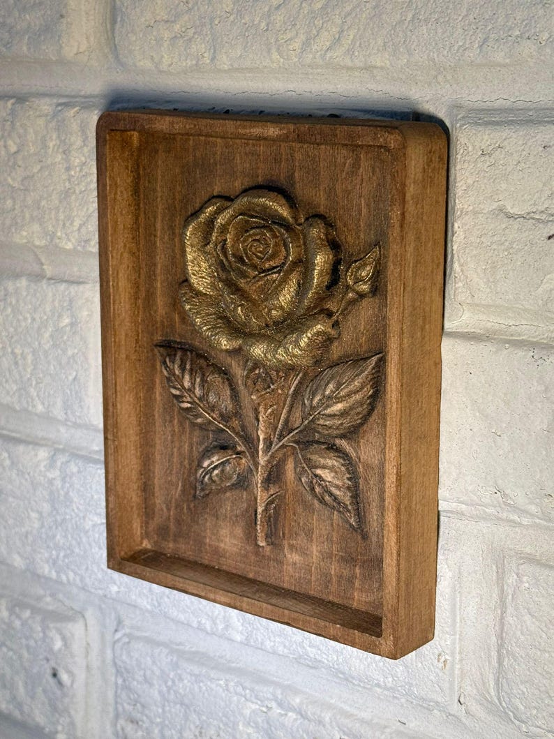 Personalized Carved Wood Rose, Rustic Floral Wall Art, Tabletop or Wall ...