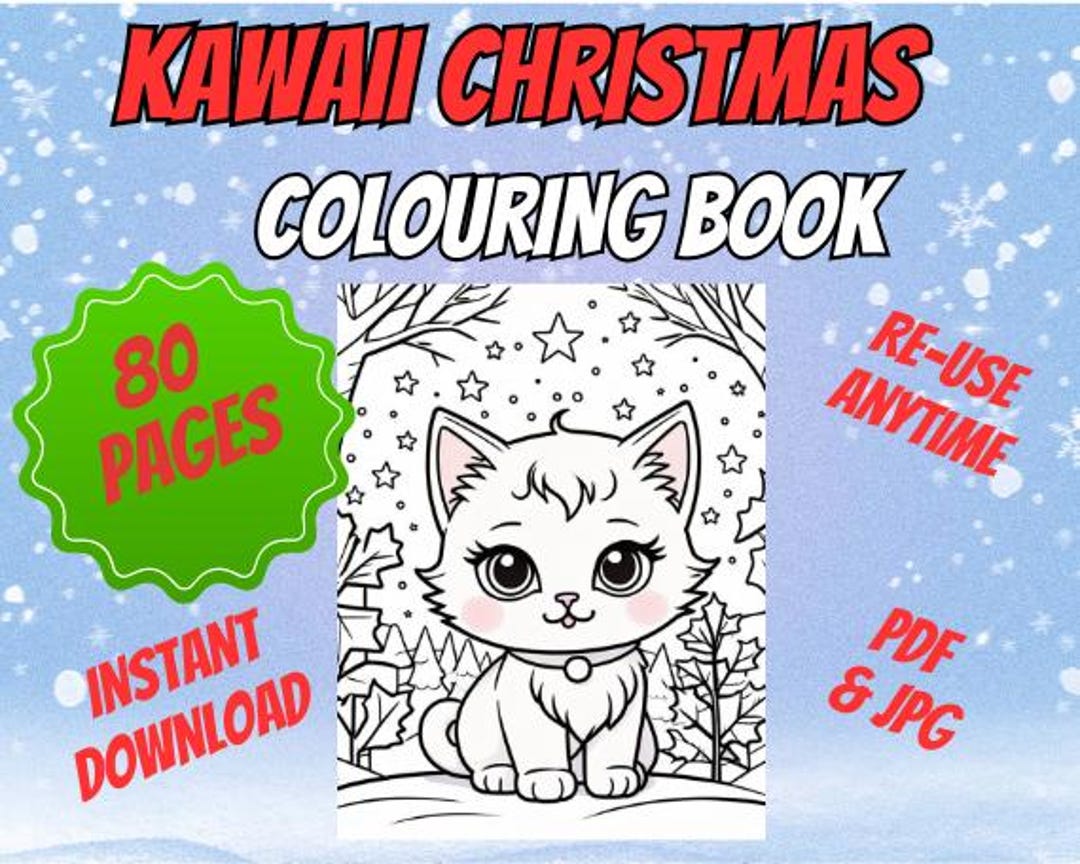 Kawaii Christmas Coloring Activity: 80 Pages, Digital Instant Download ...