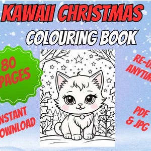 Kawaii Christmas Coloring Activity: 80 Pages, Digital Instant Download ...
