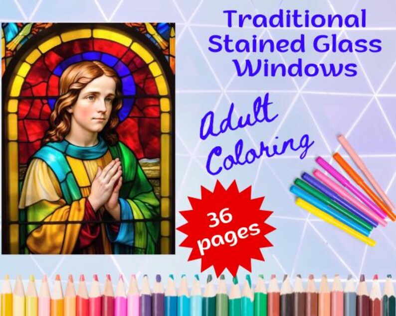 Adult Coloring Book Traditional Stained Glass, Calming Relaxation ...