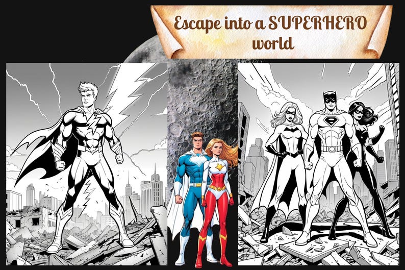 Superhero Coloring Pages: Superhumans Clash, 50 Pages (digital Download ...