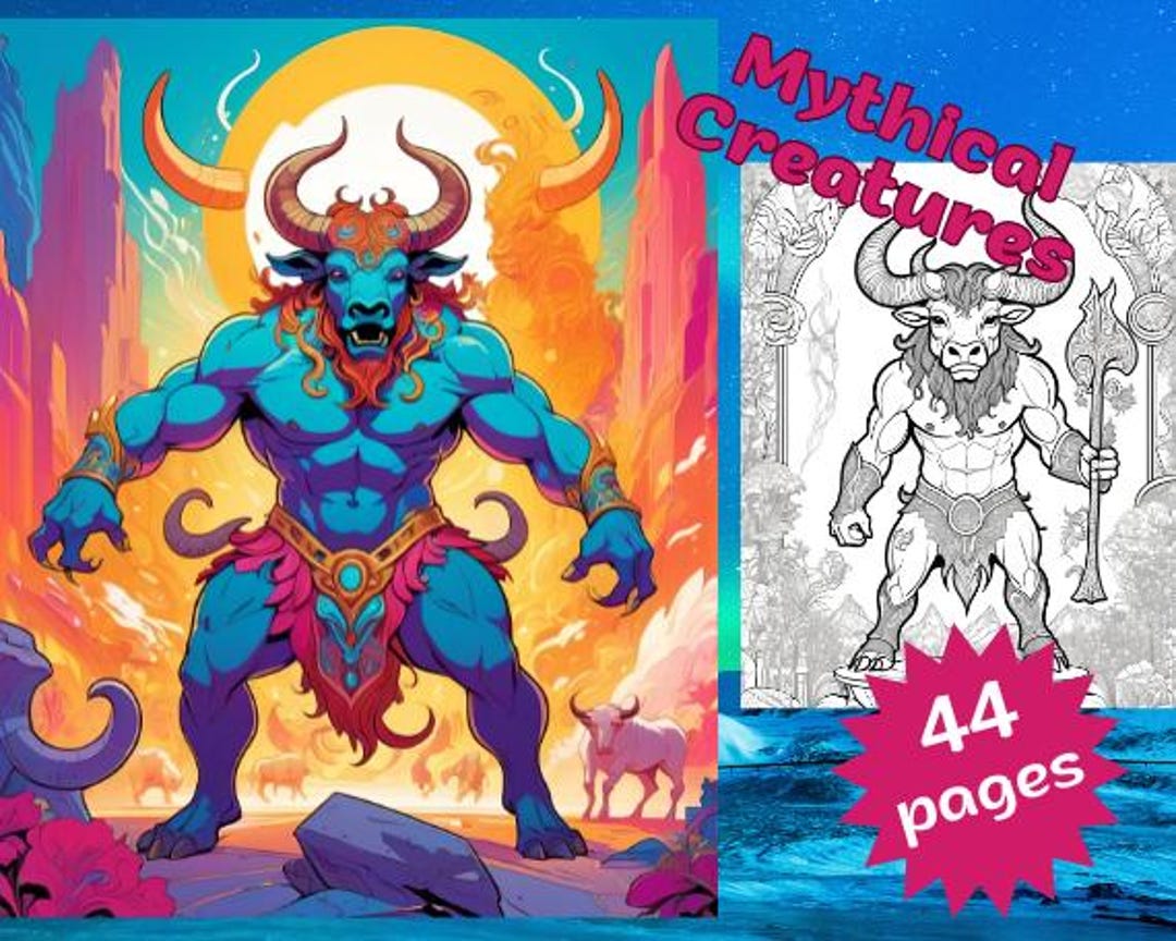 Mythical Creatures Adult Teens 40 Coloring Pages, Dragons Mermaids ...