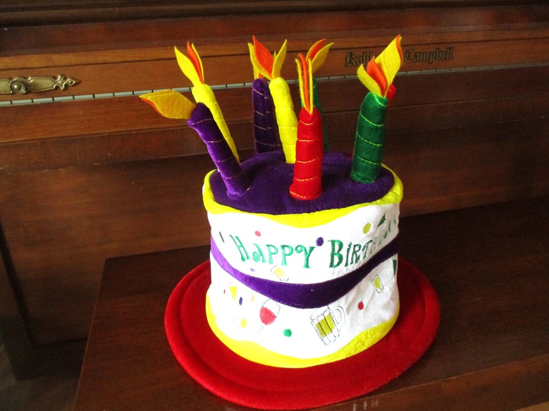 Fun happy Birthday Hat. Birthday Cake Plush Hat. Embroidered Images ...