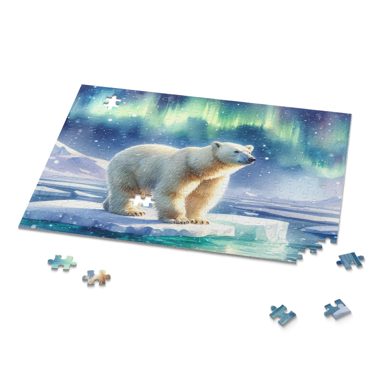NEW Snowy Polar Bear Puzzle Northern Lights Fun Jigsawavailable as 120 ...