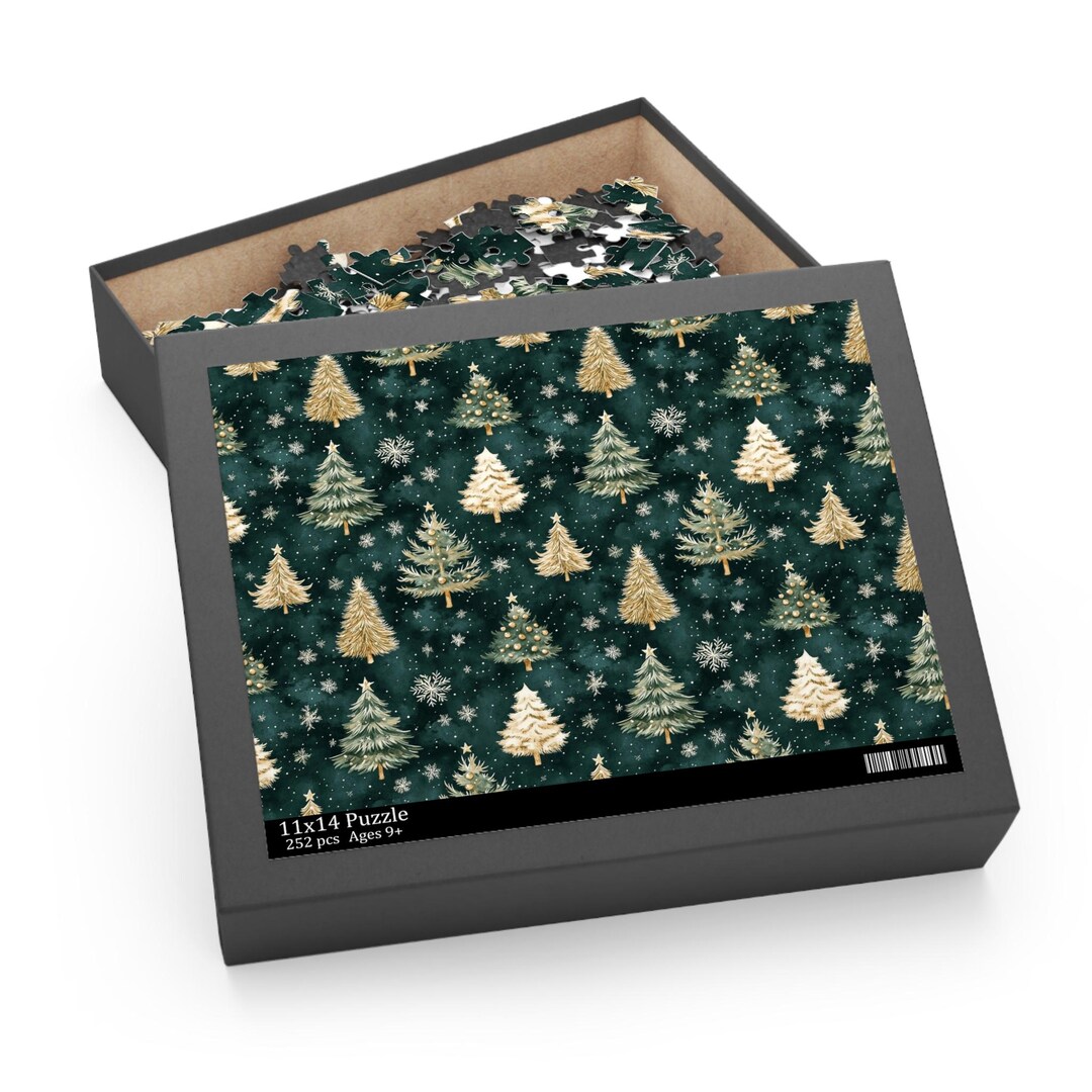 NEW Christmas Trees Puzzle Festive Gold & Green Trees Jigsaw Adults ...