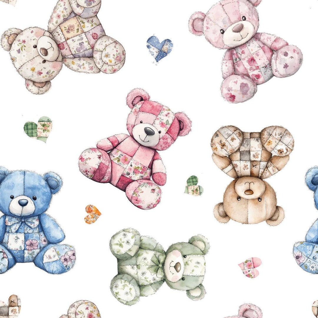 Patchwork Teddy Bears 100% Cotton Fabric NEW Toys Stuffed Cuddly Cute ...
