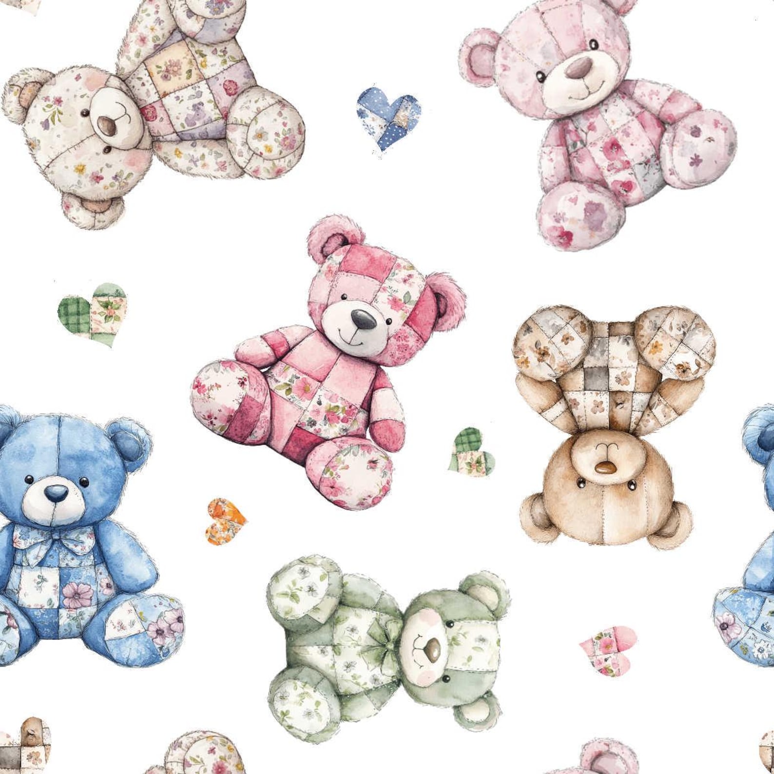 Patchwork Teddy Bears 100% Cotton Fabric NEW Toys Stuffed Cuddly Cute ...