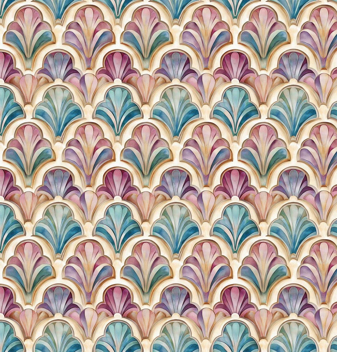 Art Deco Shells! 100% Cotton Fabric NEW Scallop Patterns Pastel ...