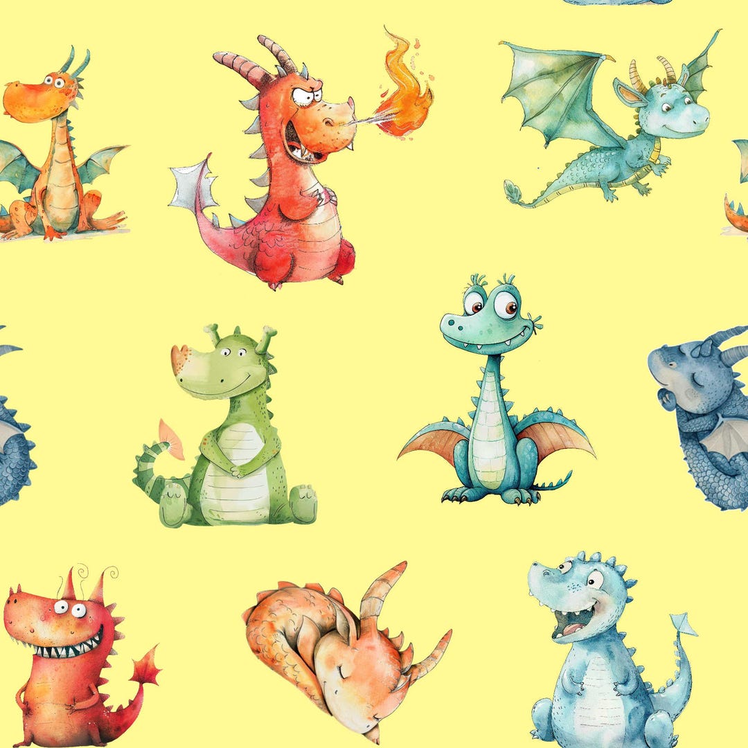 Quirky Dragons! 100% Cotton Fabric NEW Fun Childrens Design Metres/fat/long/quarters Quilting ...